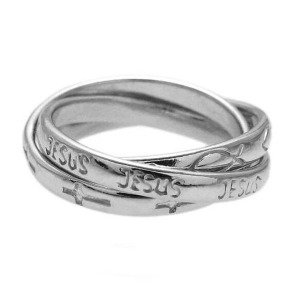 Jewelry | Interlocking Triple Ring W Jesus Crosses And Fishes In ...